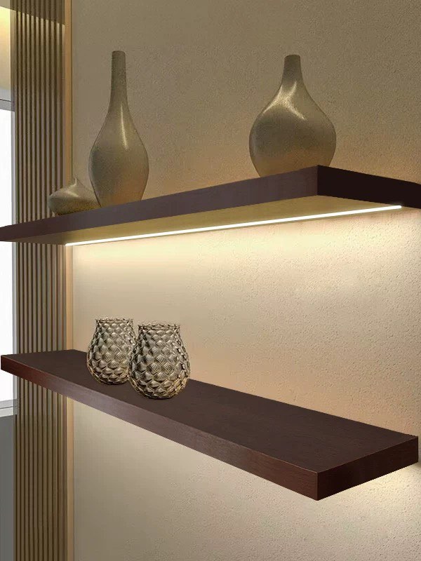 Floating Shelves with LED Lighting Walnut Wooden Color 1m, Furniture ...