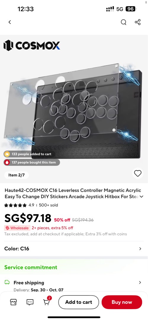 Haute42-COSMOX C16 Leverless Controller Arcade Joystick, Video Gaming ...