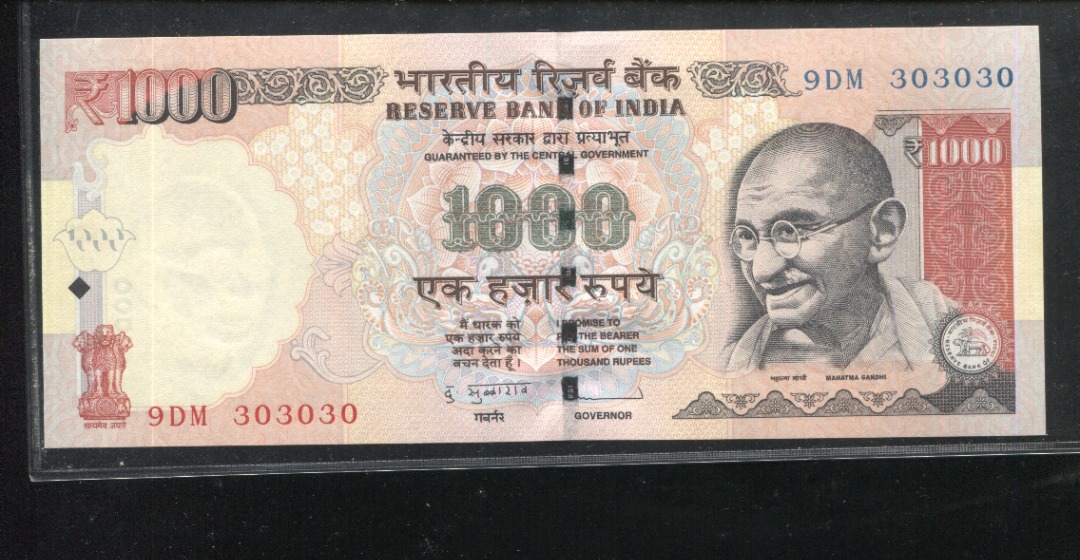 INDIA 1000 RUPEES REPEATER NUMBERS 9DM 303030, Hobbies & Toys ...