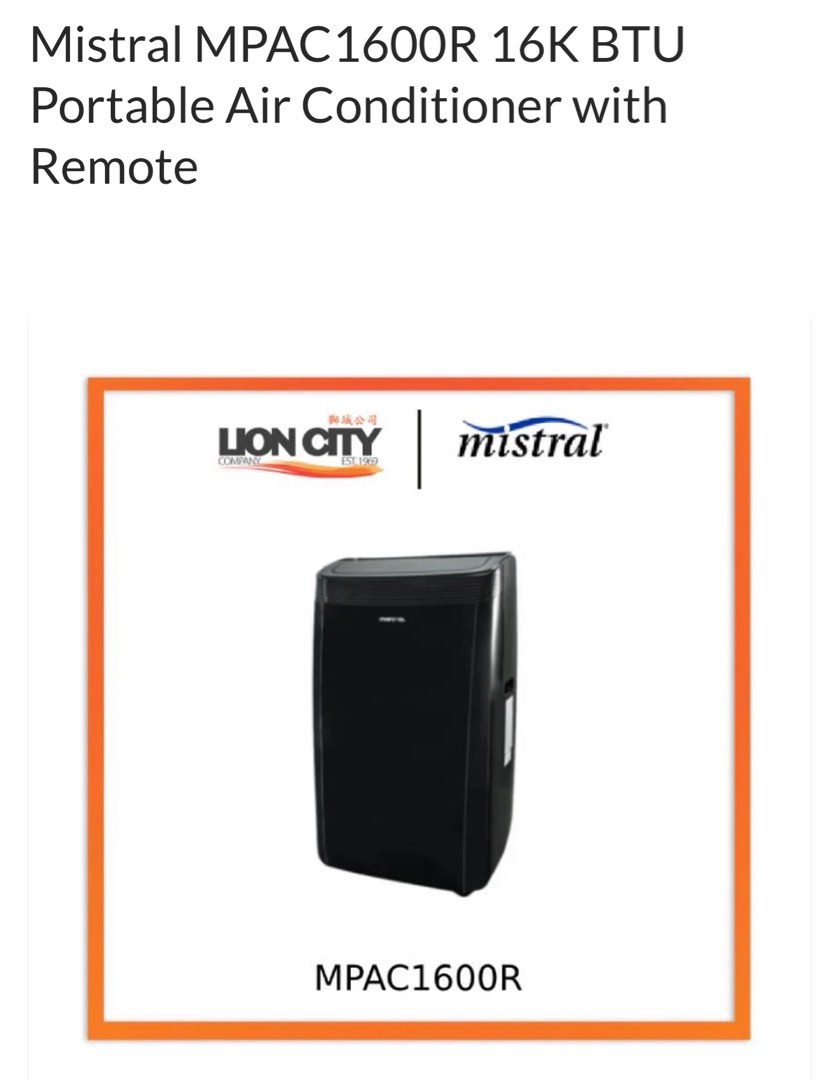Mistral MPAC1600R Portable Air Conditioner, TV & Home Appliances ...