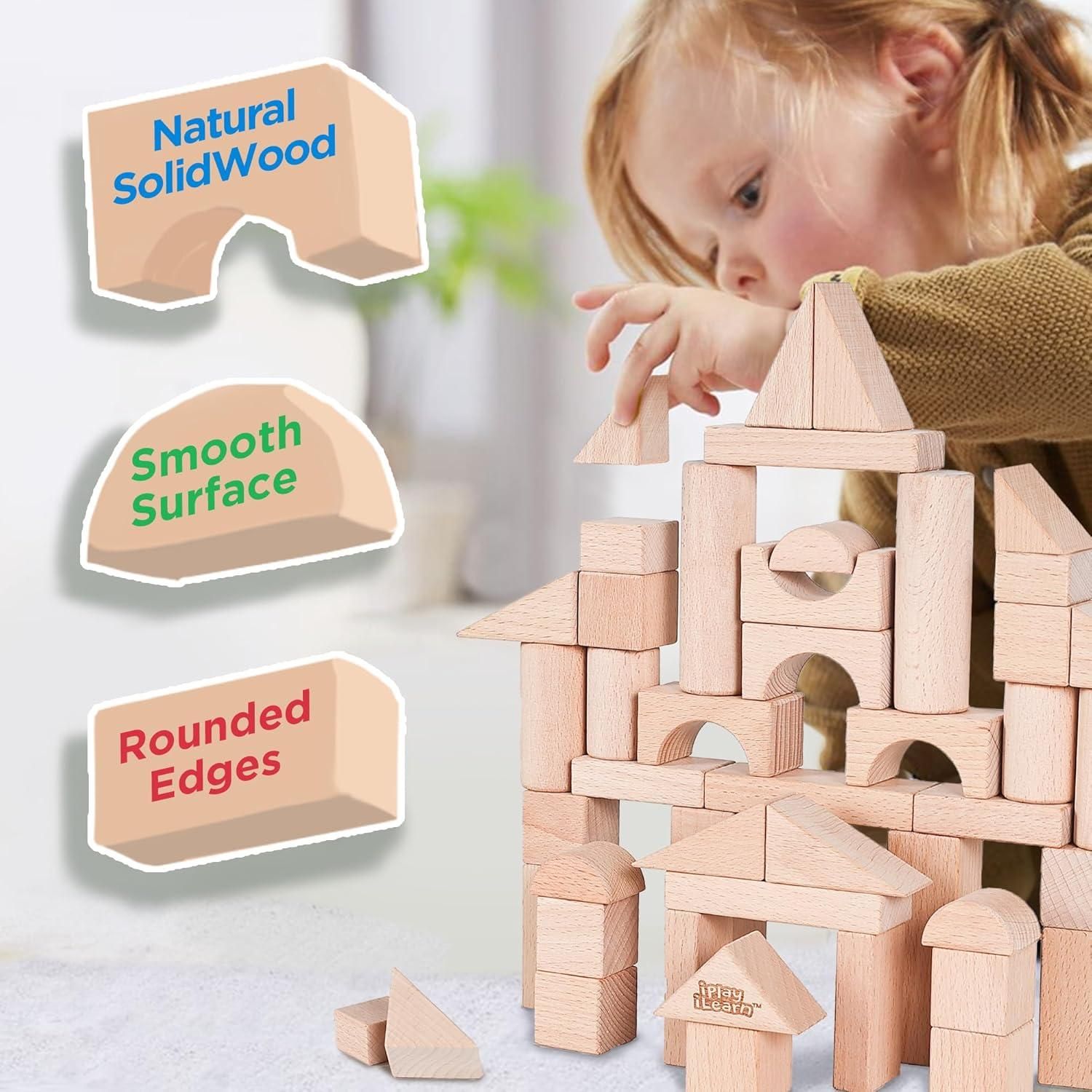 (72) - Kids Building Blocks Toys Set, 72 PCS Wood Blocks, Natural ...