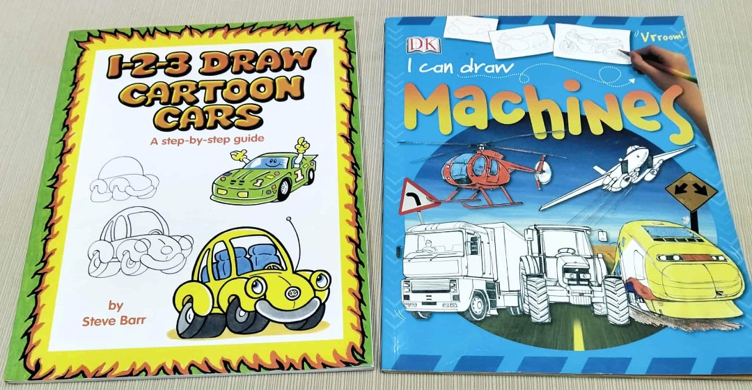 DK I Can Draw Machines & 1-2-3 Draw Cartoon Cars Step-by-Step Guide ...