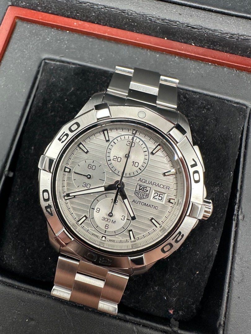 Tag Heuer Aquaracer Automatic Chronograph Silver Teaked Dial Calibre 16 ...