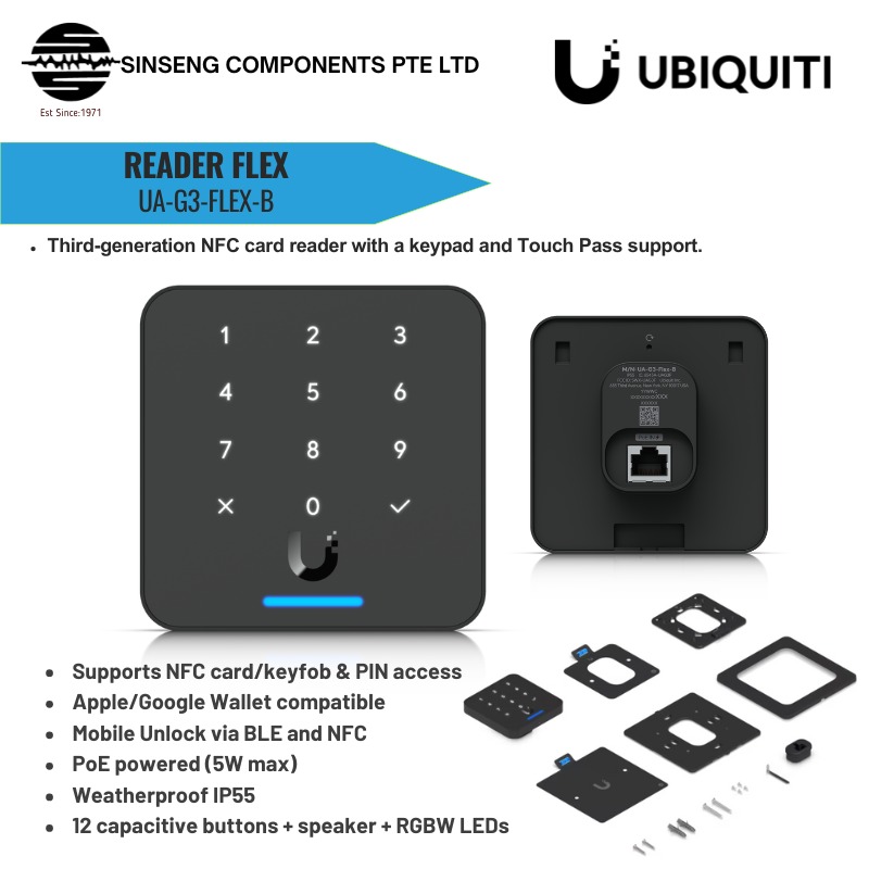 Ubiquiti Unifi Black Reader Flex UA-G3-Flex-B NFC Card Reader with Keypad & Touch Pass Support ...