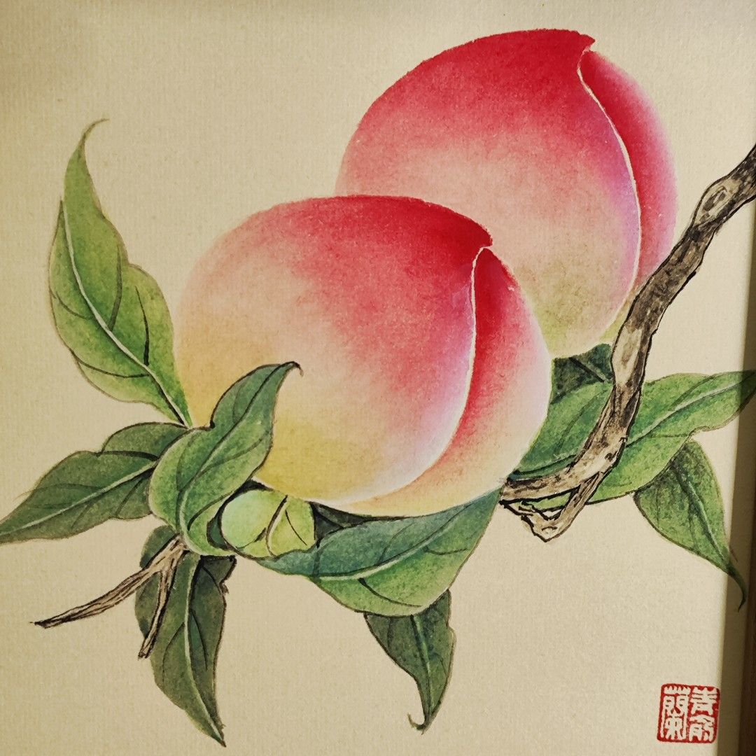 041 Framed Peach Painting, Hobbies & Toys, Art & Prints on Carousell
