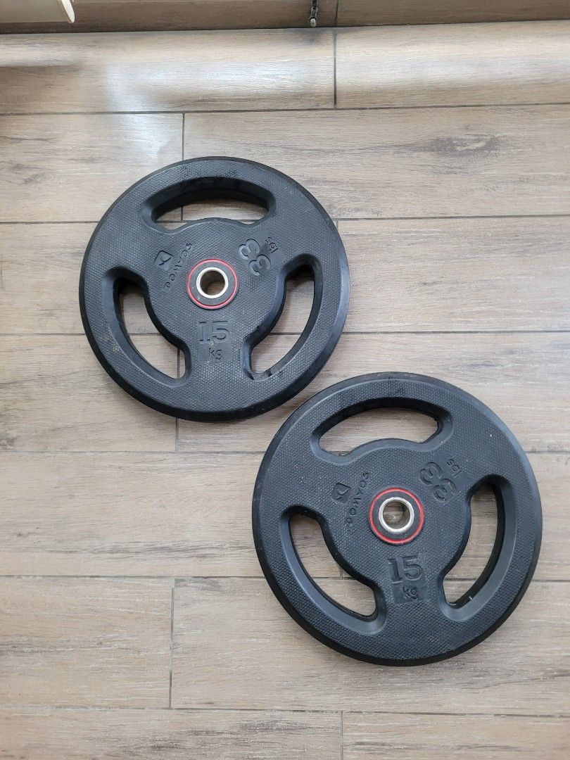 Domyos 15kg 28mm Tri-Grip Weight plates, Sports Equipment, Exercise ...