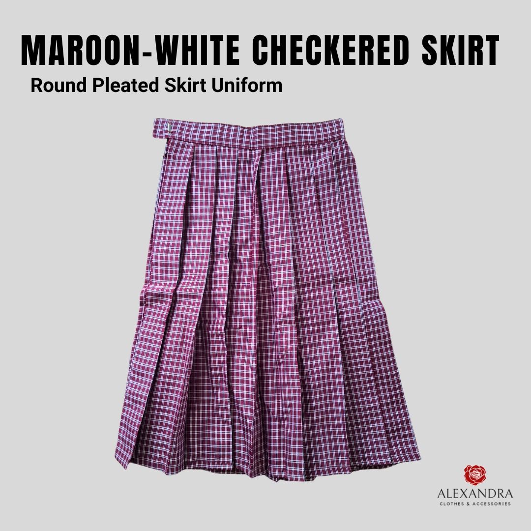 MAROON-WHITE CHECKERED ROUND PLEATED SKIRT SCHOOL UNIFORM FOR GIRLS ...