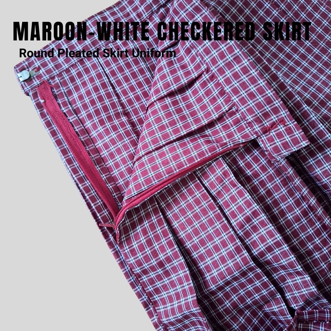 MAROON-WHITE CHECKERED ROUND PLEATED SKIRT SCHOOL UNIFORM FOR GIRLS ...