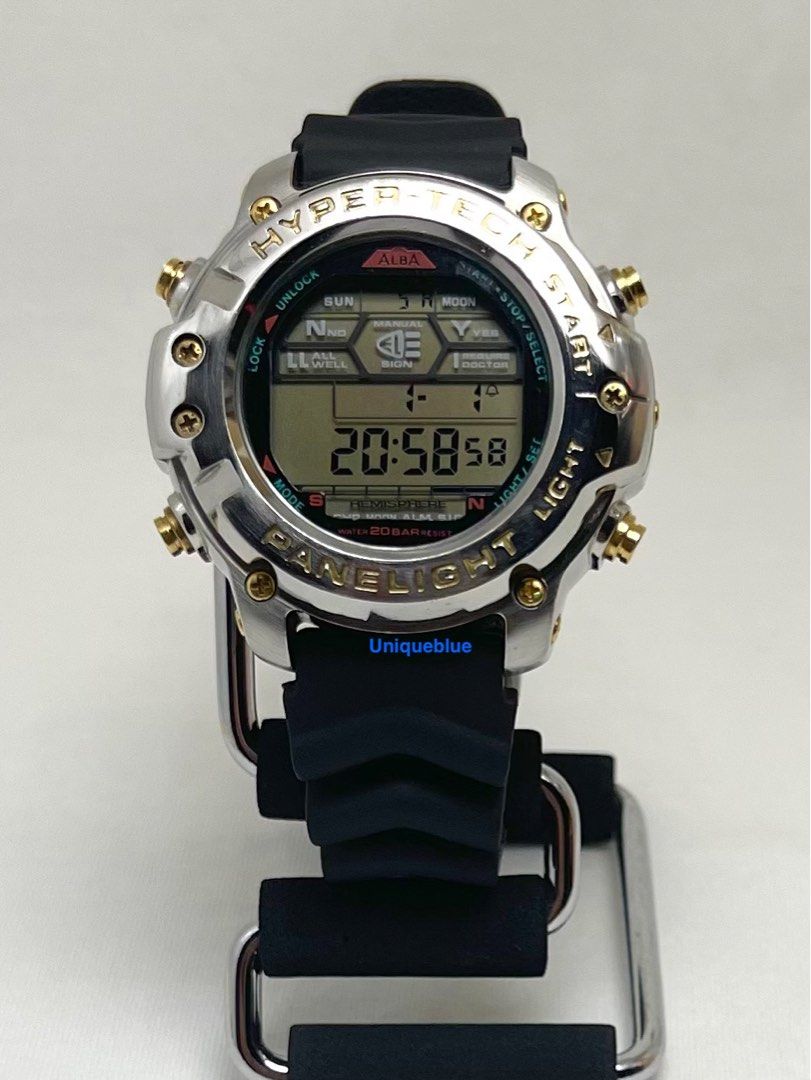 Seiko Alba Hyper Tech W820 Panelight Moon Age Morse Code Steel Case ...