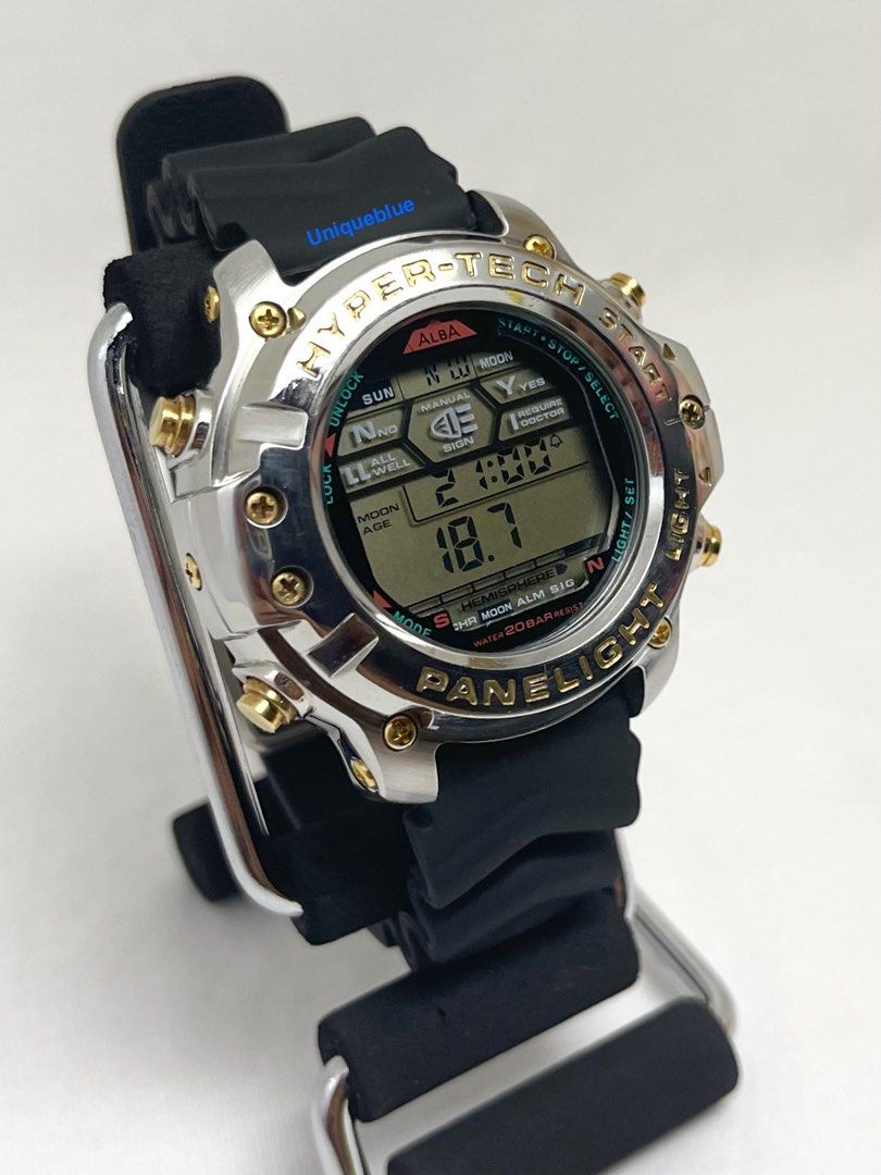 Seiko Alba Hyper Tech W820 Panelight Moon Age Morse Code Steel Case ...