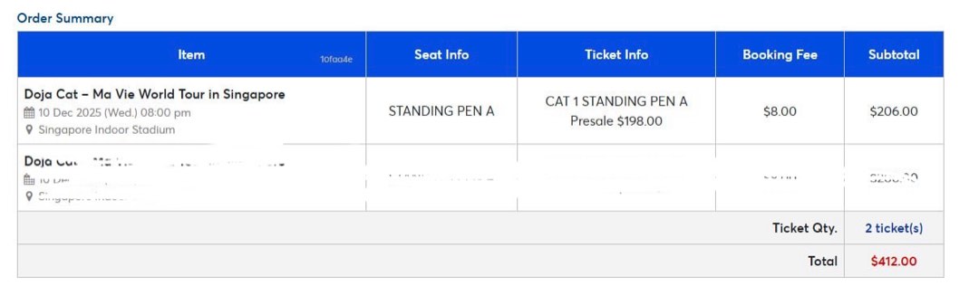 [WTS] 1X Doja Cat Ma Vie World Tour in Singapore - CAT 1 Standing Pen A ...