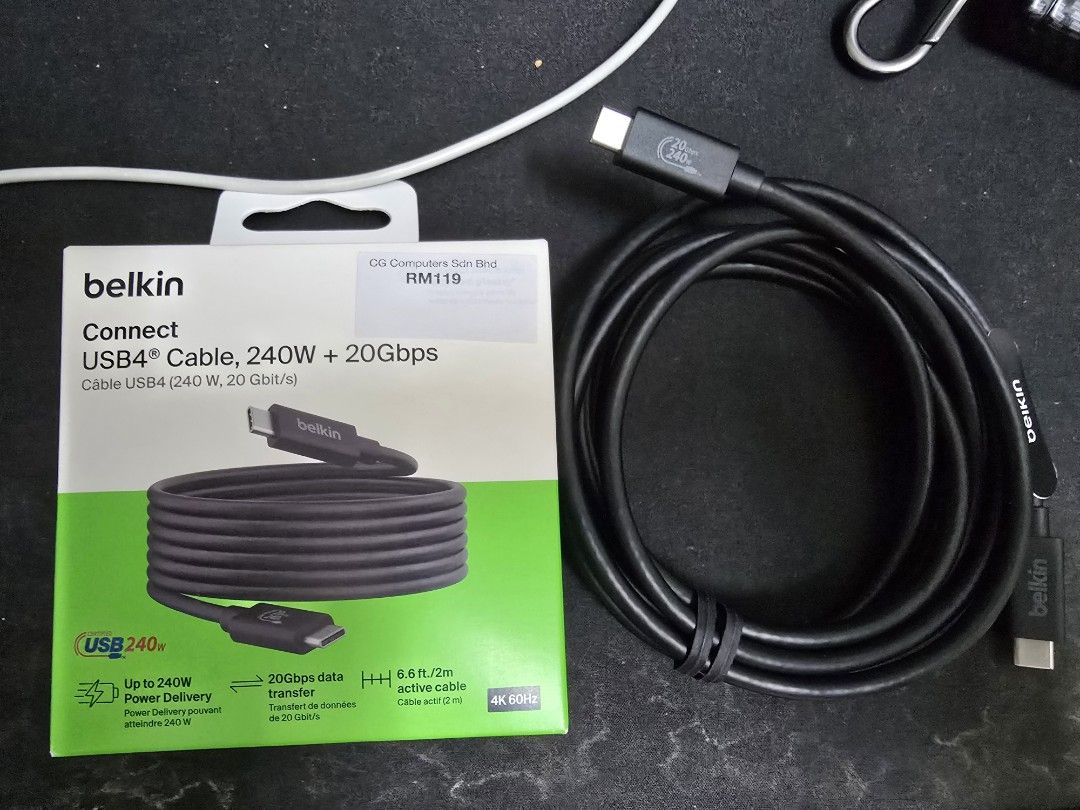 Belkin Connect USB4 Cable 240W + 20Gbps, Computers & Tech, Parts ...