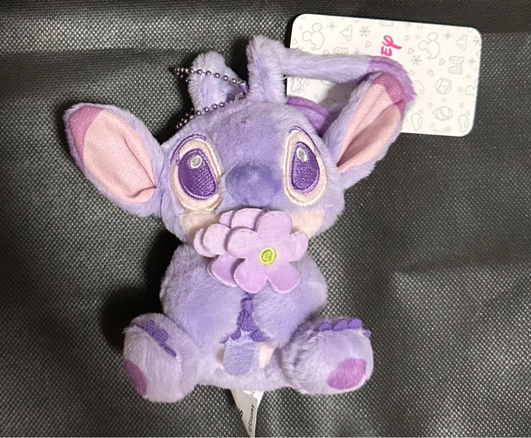 [BNWT] Disney Stitch Angel Plushie Keychain with Flower, Hobbies & Toys ...