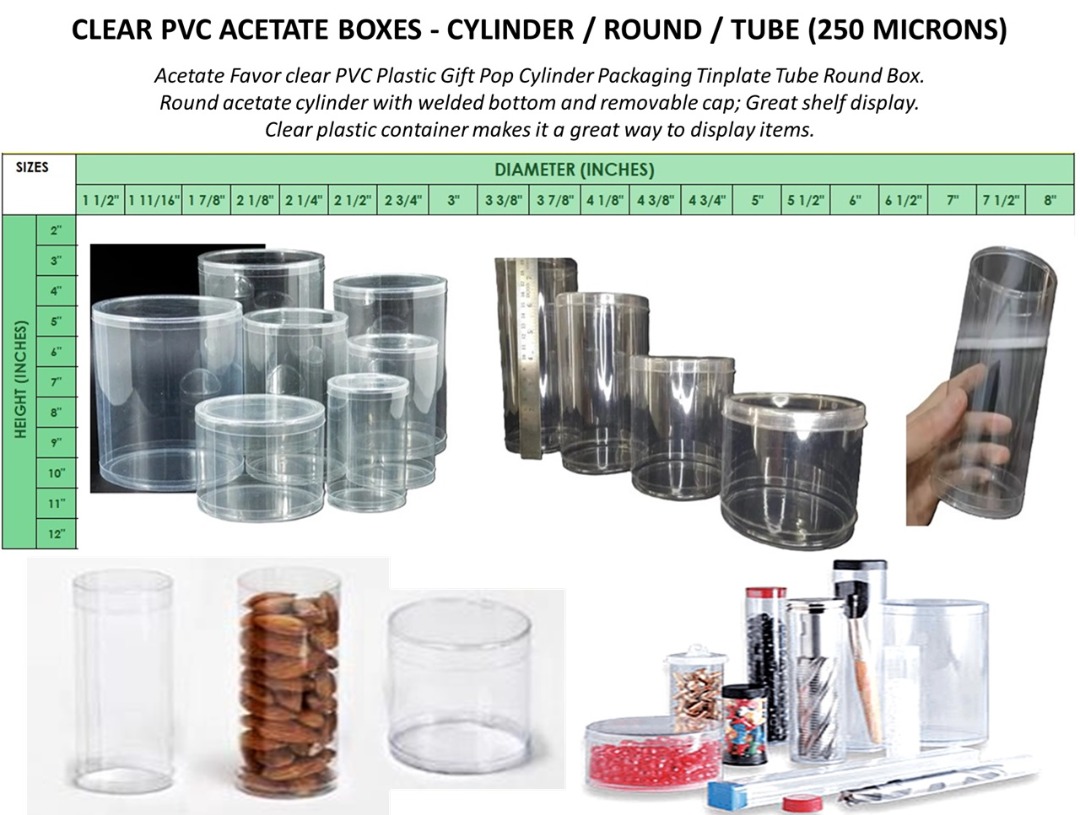 CLEAR PVC ACETATE BOXES - CYLINDER / ROUND / TUBE (250 MICRONS ...