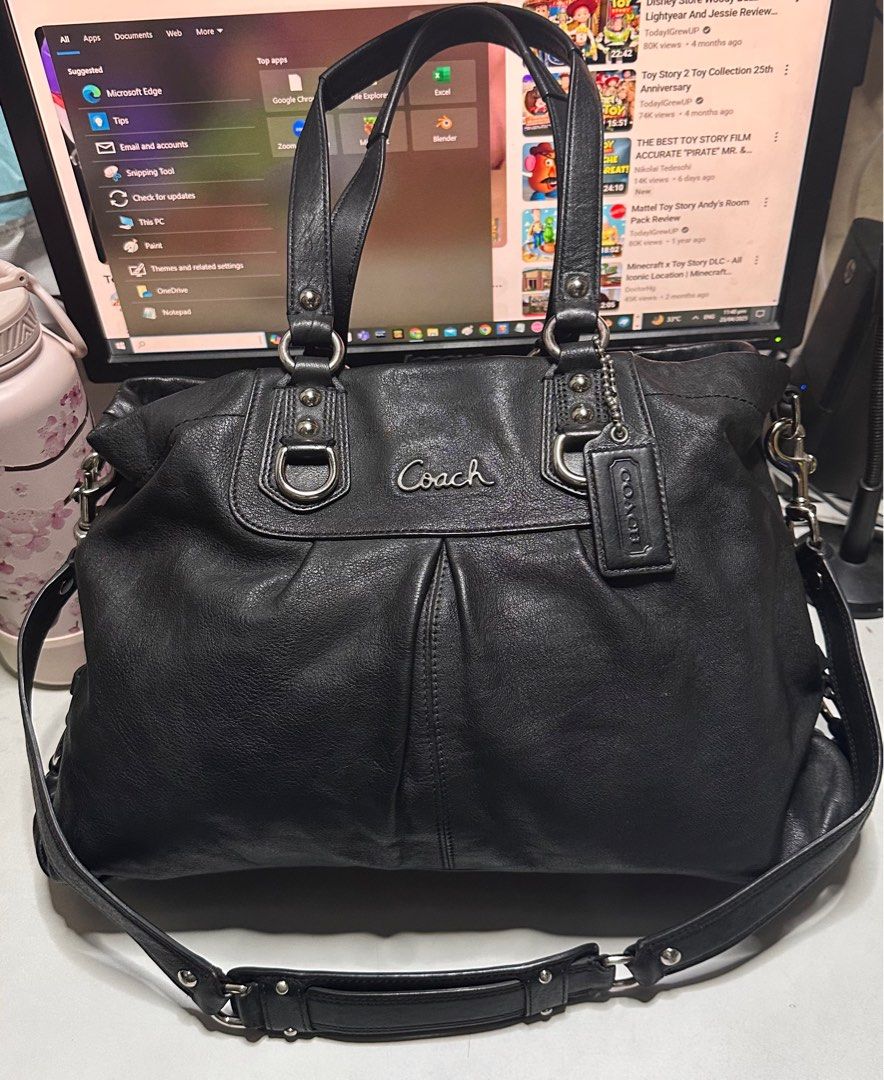 Coach Black Leather Handbag with Purple Lining, Luxury, Bags & Wallets ...