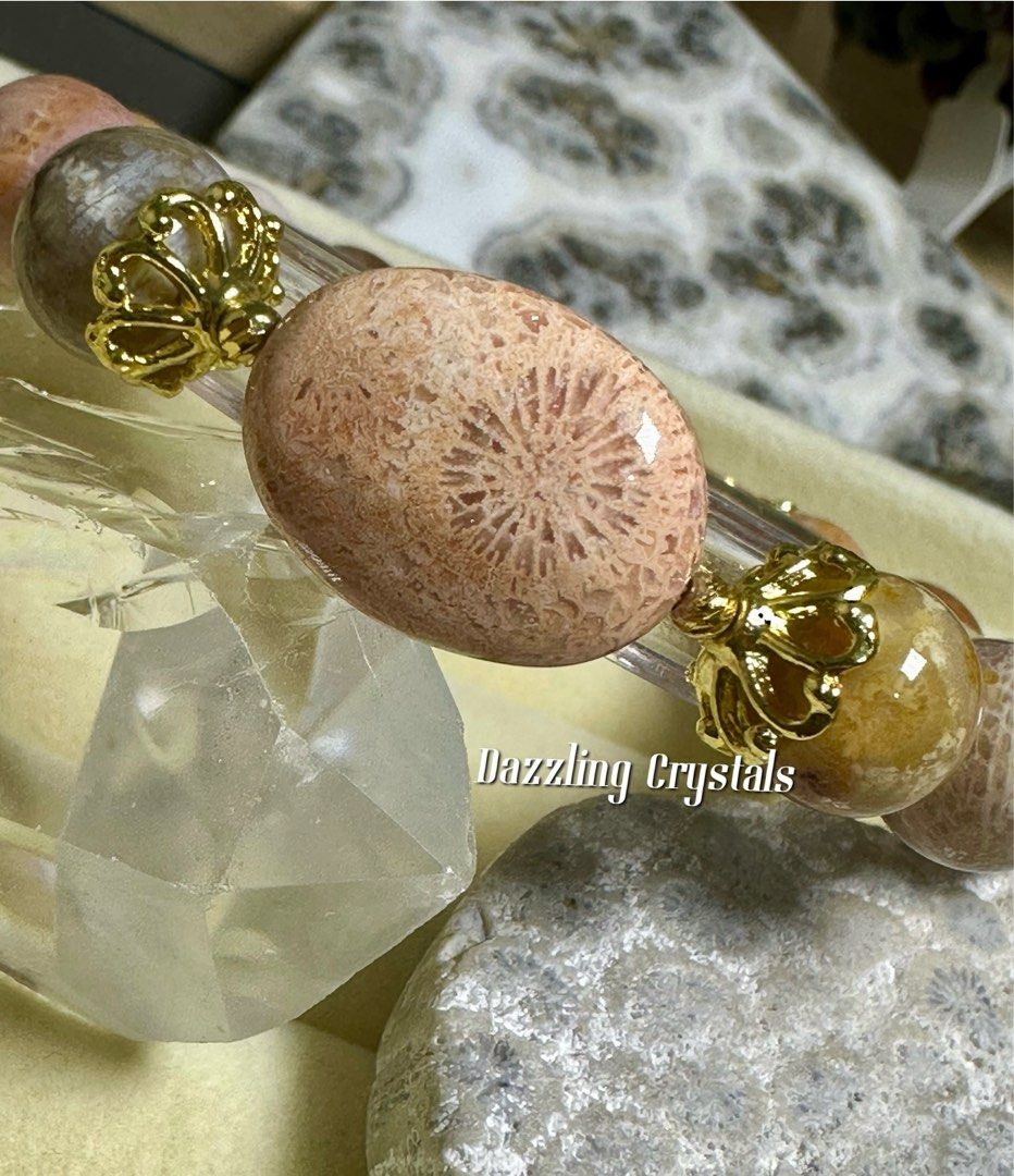 Coral Jade with pretty patterns 💛🧡🩷 11 mm beads, 16.5-17cm wrist size ...