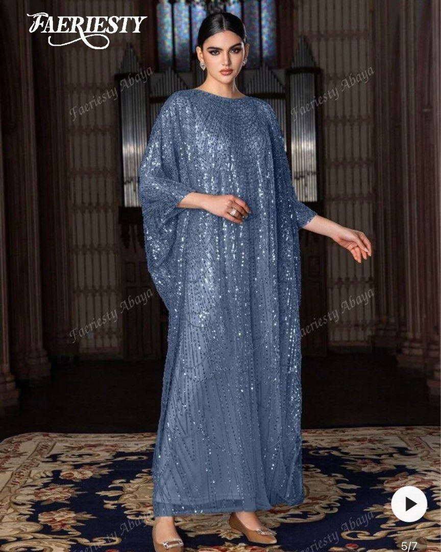 Shein Dusty Blue Fully Beaded Gown (Mother of the Bride Gown, Principal ...