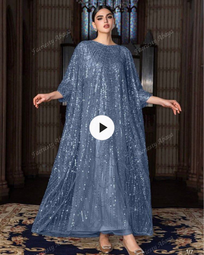 Shein Dusty Blue Fully Beaded Gown (Mother of the Bride Gown, Principal ...