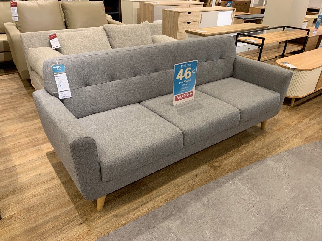Heim Studio HARA Sofa 3 Dudukan Kain - Abu-abu Muda, Perabotan Rumah di ...