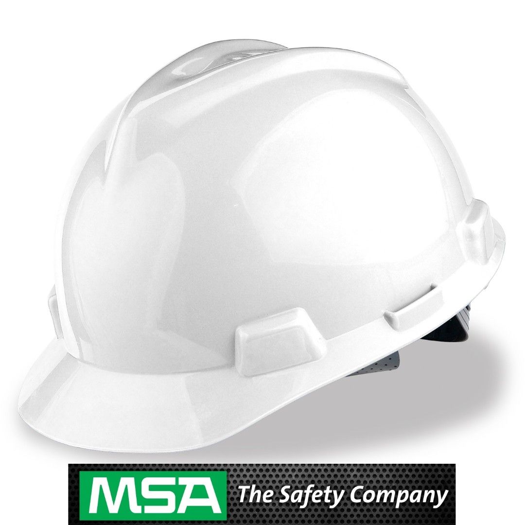 New MSA V-Gard White Safety Helmet / Hard Hat Cap Style Fas-Trac ...