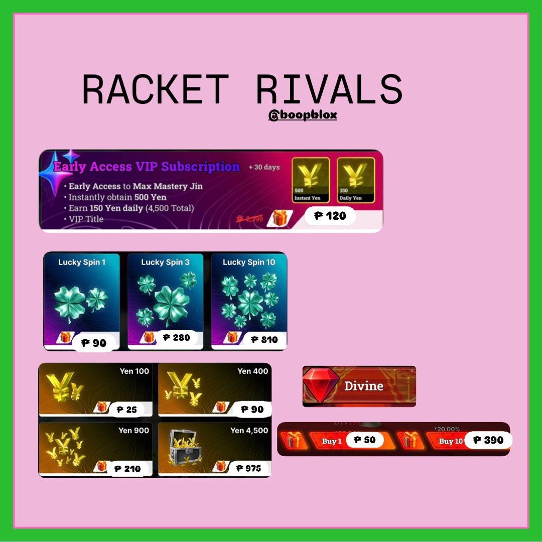 RACKET RIVALS RIVAL ROBLOX GAME ROBUX GAMEPASS PASSES PASS GAMEPASSES ...