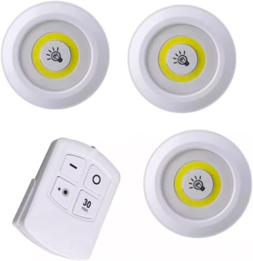 Set of 3 LED Lights with Remote Control, Adjustable Brightness ...