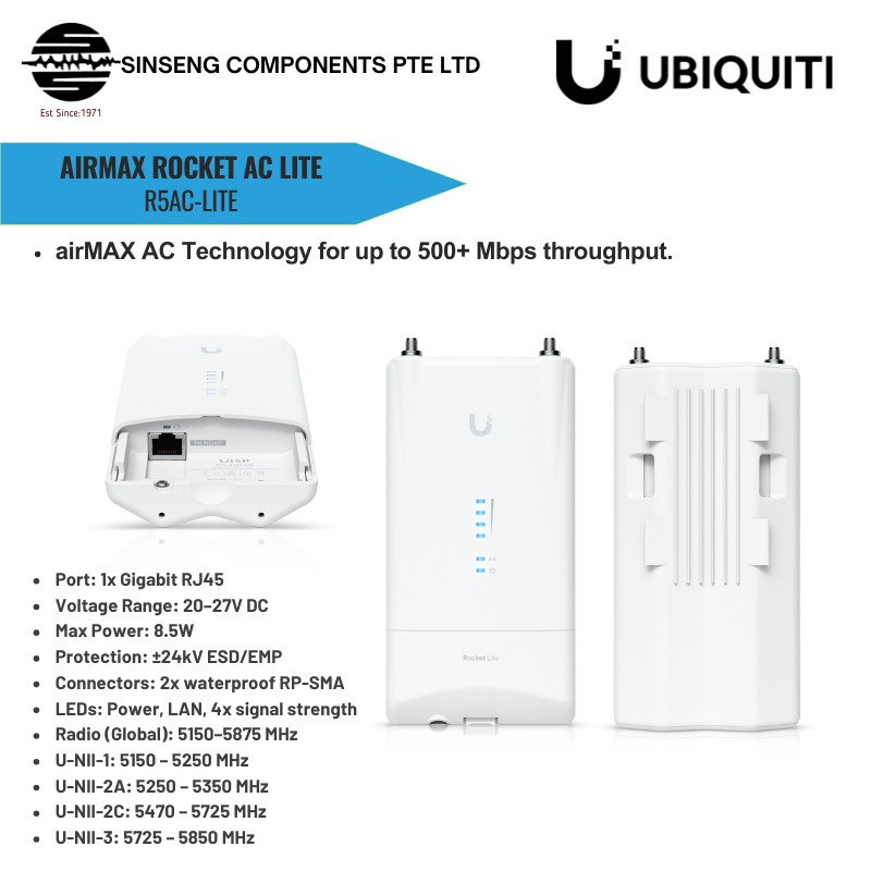 Ubiquiti Unifi airMAX Rocket AC Lite R5AC-Lite (R5AC LITE), TV & Home ...