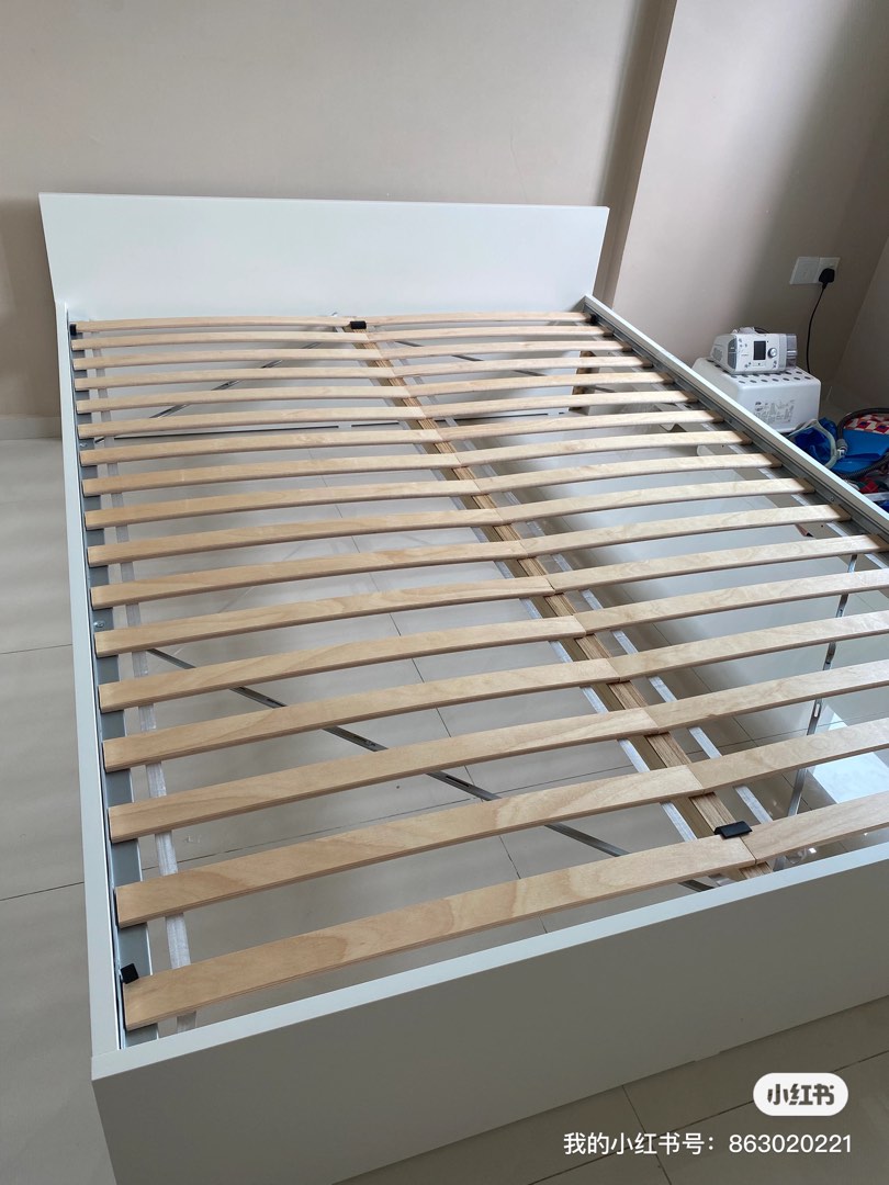 White IKEA Bed Frame with Slats(IKEA VIHALS), Furniture & Home Living ...