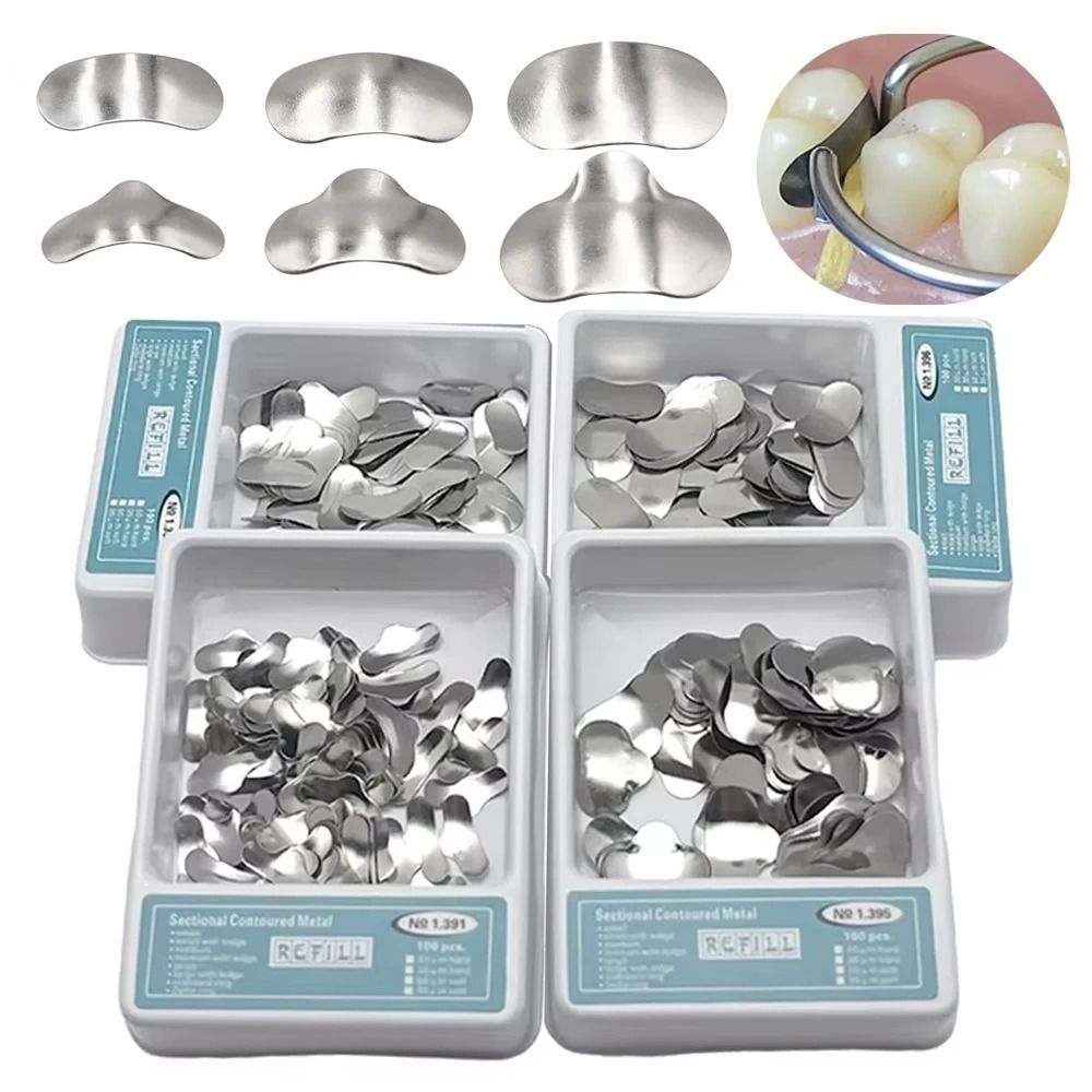 100PCS Dental Matrix Sectional Contoured Matrices Band Kit Metal Rings ...