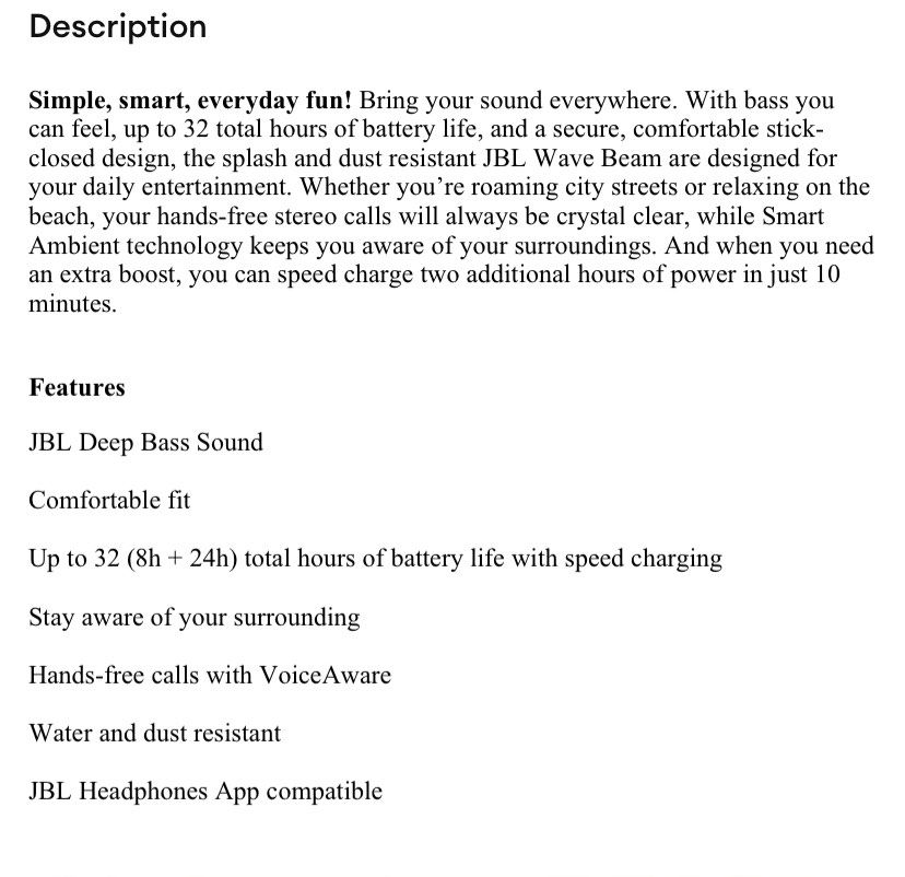 ( 100% Authentic ) JBL Wave BEAM True wireless earbuds ( Black / Beige ...