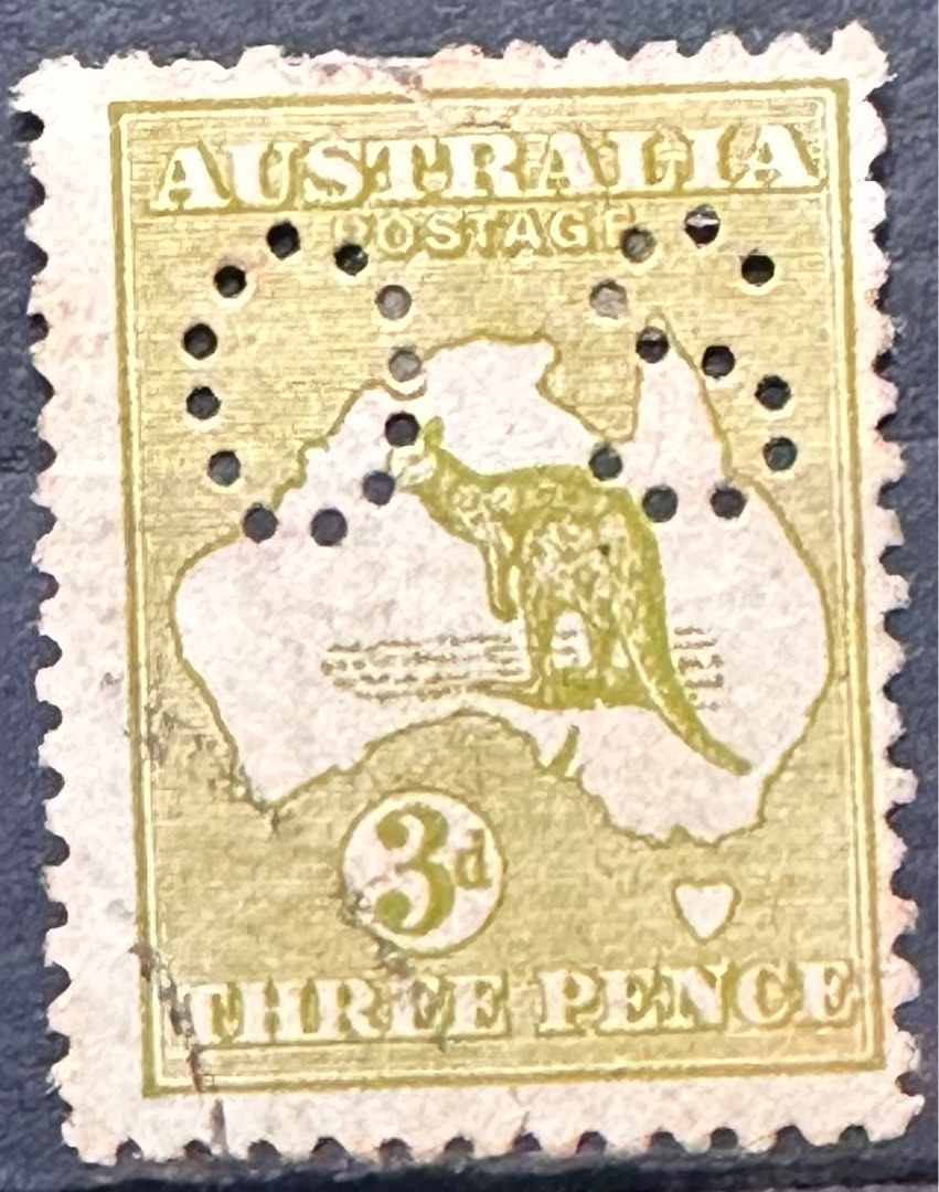Australia 3 Pence Stamp OS perfins wmk 1 #7s, Hobbies & Toys ...