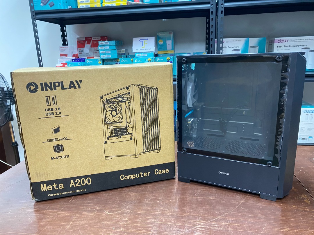 Inplay Meta A200 Black mATX Mesh Tempered Glass PC Case with 3 RGB Fans ...