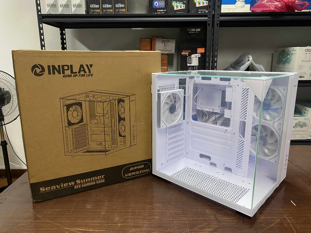 Inplay Seaview Summer White ATX Dual Chamber Glass PC Case with 3 ARGB ...