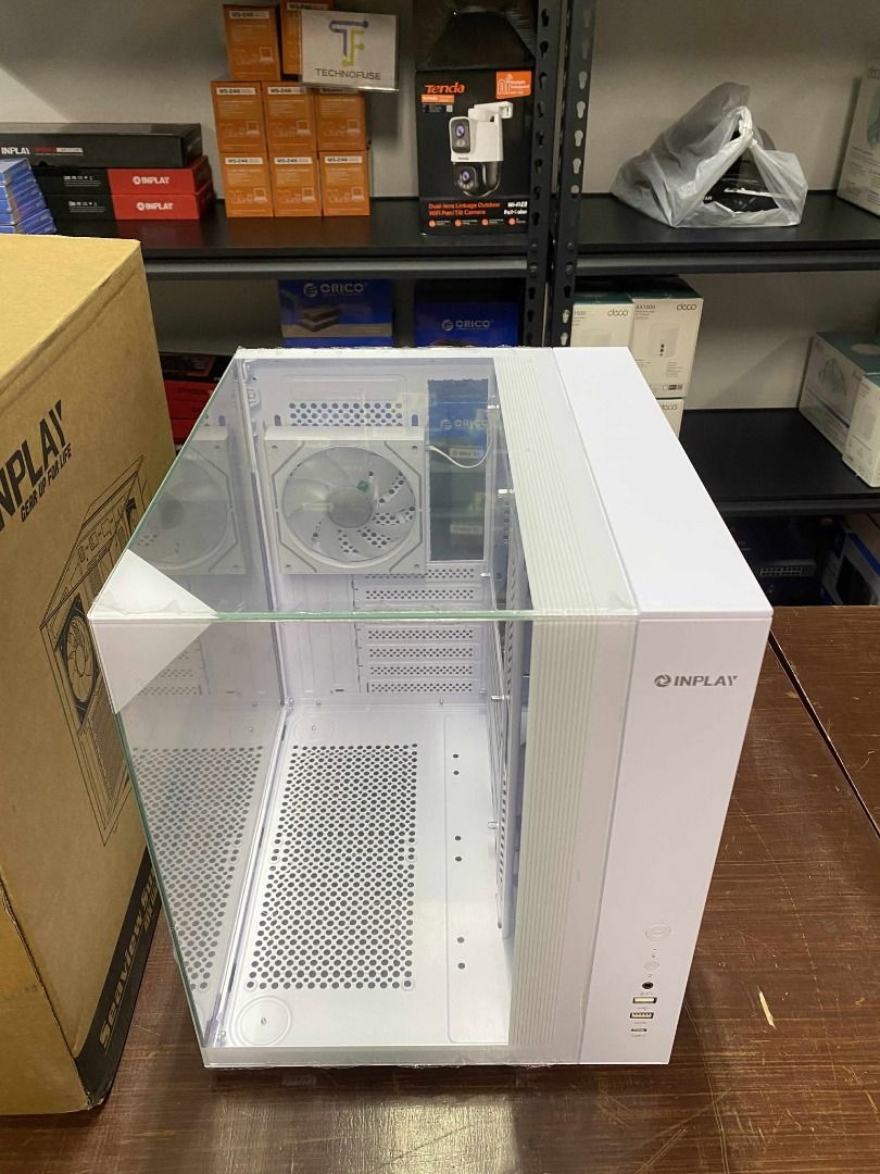Inplay Seaview Summer White ATX Dual Chamber Glass PC Case with 3 ARGB ...
