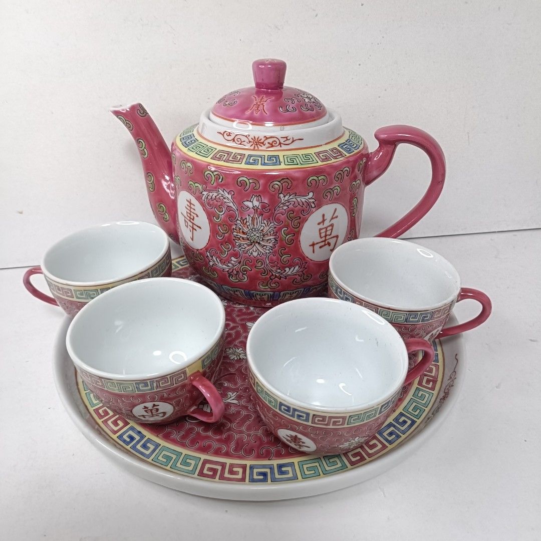 景德鎮Vintage Collectible Peranakan BIG tea pot set wedding gift souvenir ...