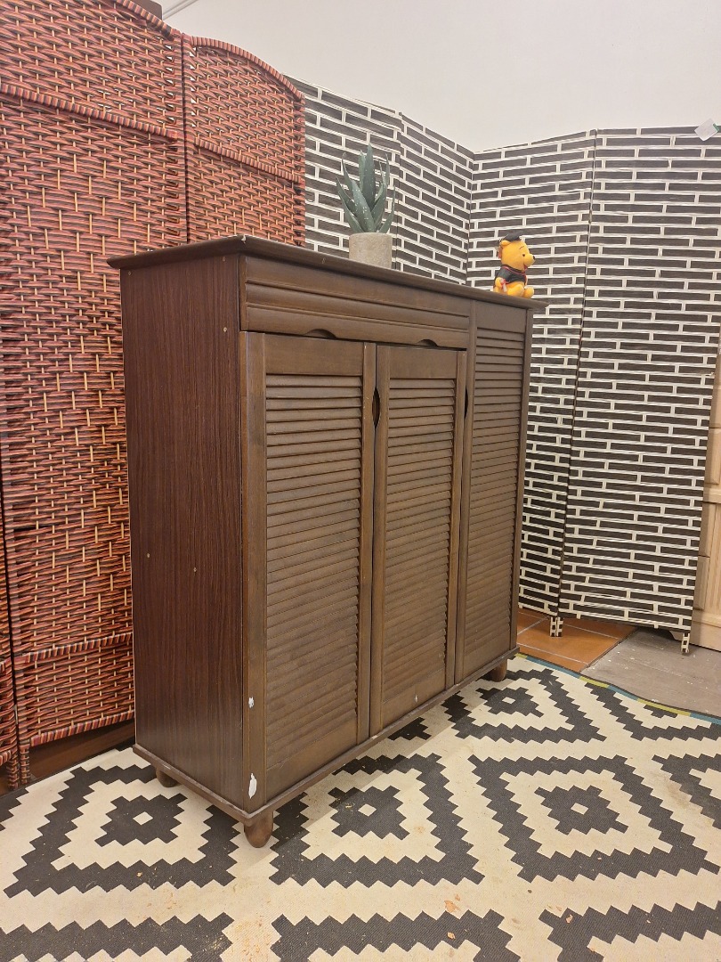 Wooden Shutter Door Storage Cabinet with Drawer (119x42x118cm ...