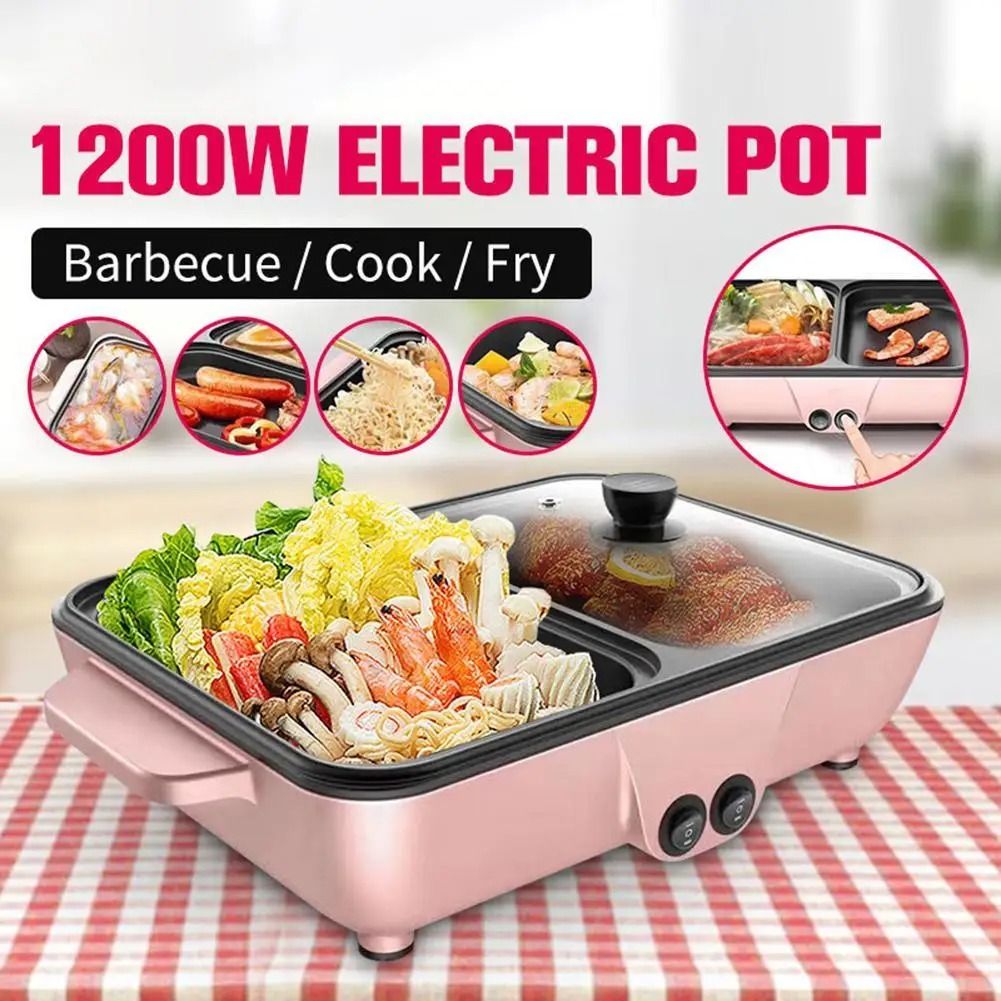 110V/220V 1000W BBQ Grill Multicooker Dual Temperature Control 2 in 1 ...