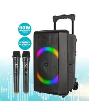 600 WMV Portable Trolley Bluetooth Speaker RGB Lights, with 2 Wireless Microphone, Audio ...