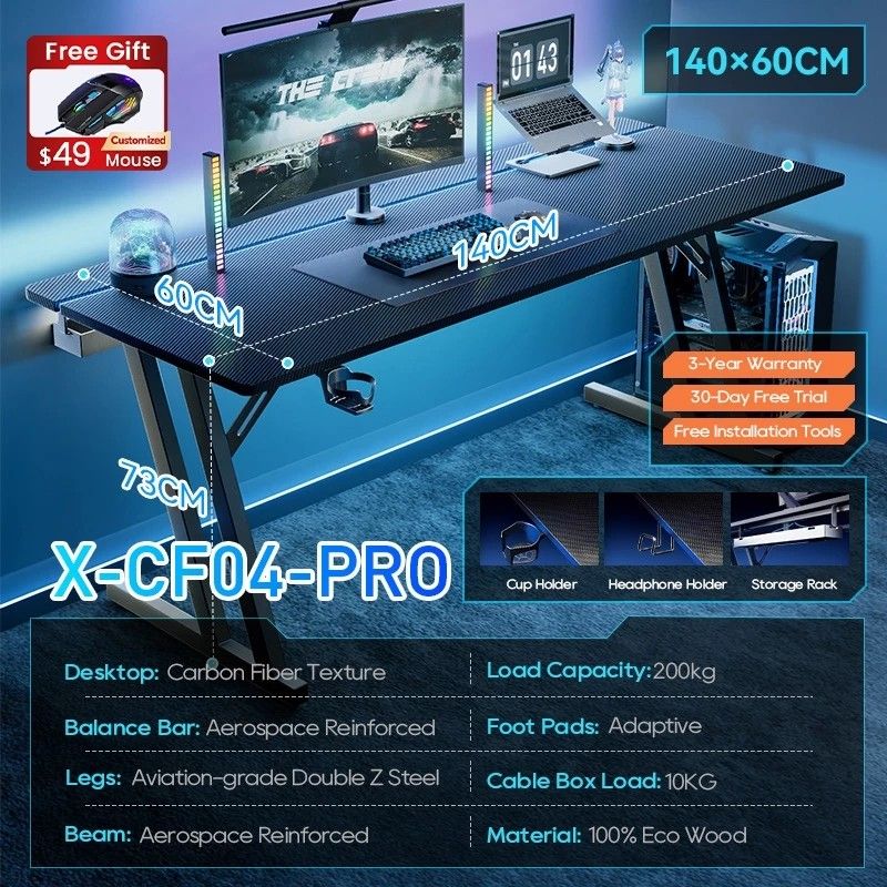 Carbon Fibre Z- type Computer Study Table Gaming Table Office Split TopTable with Easy cable ...