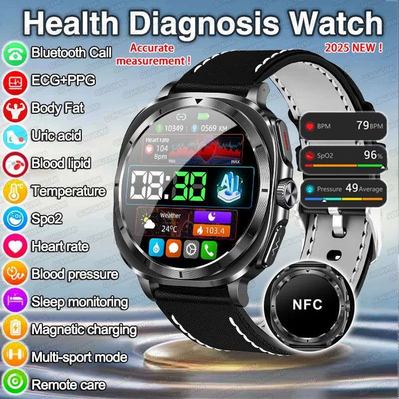 New ECG Laser Diagnosis Blood pressure Smart Watch Accurate Uric Acid ...