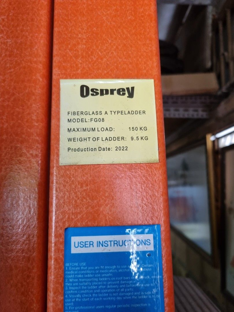 Osprey Fiberglass A Type Ladder FG08, Furniture & Home Living, Home ...