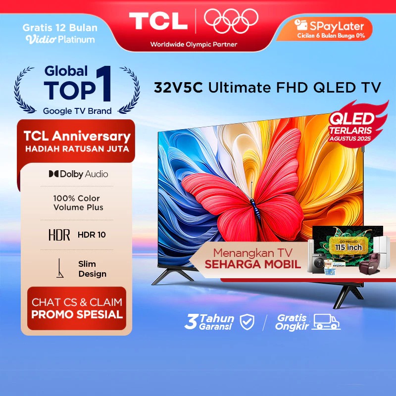 TCL Ultimate QLED FHD TV 32 inch V5C - HDR 10 - Dolby Audio - Google Play/Netflix/Youtube/Disney ...