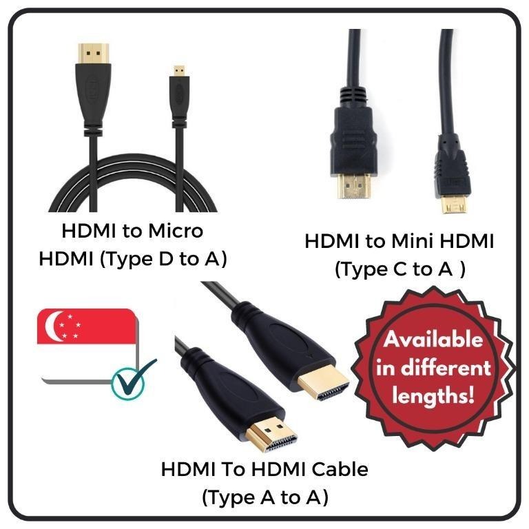 All type of HDMI Cable -HDMI to Micro HDMI (D to A Cable), HDMI to Mini ...