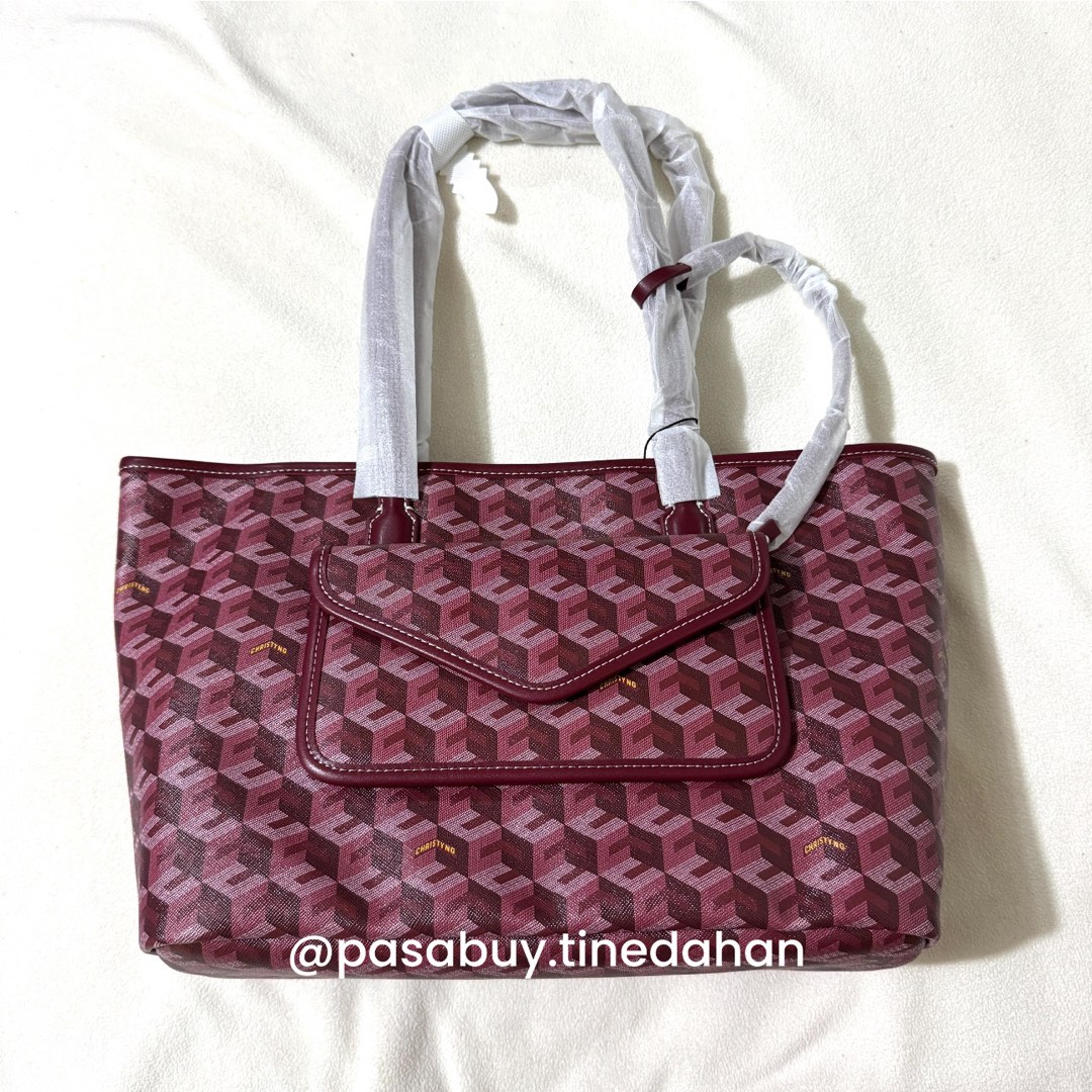 Christy Ng Russo Monogram Medium Tote in Burgundy, Women's Fashion ...