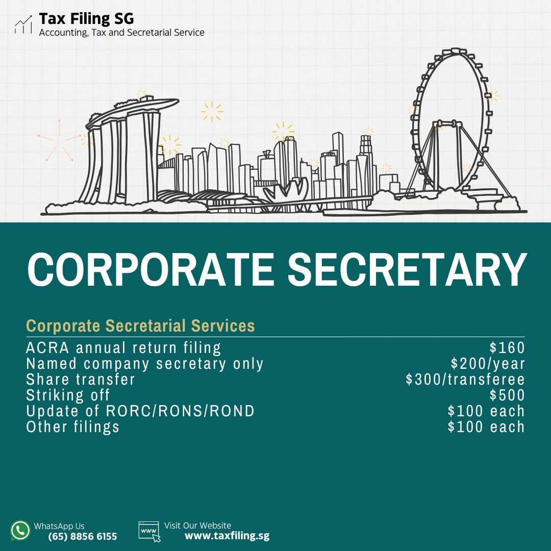 Company Secretary - ACRA, Share transfer, RORC. Annual Return at $160 ...