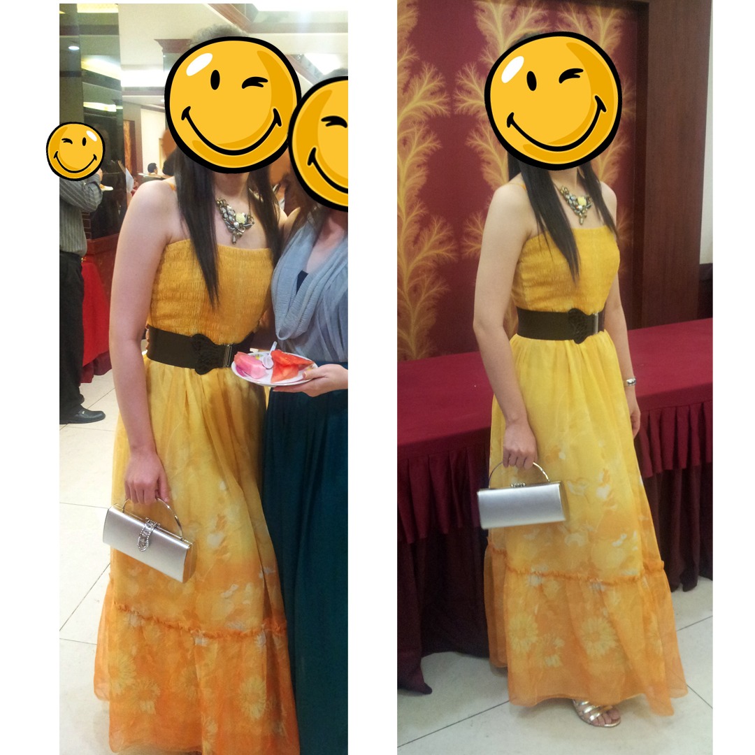 Gaun sifon kuning bunga dengan rompi flowery gown long dress vintage ...