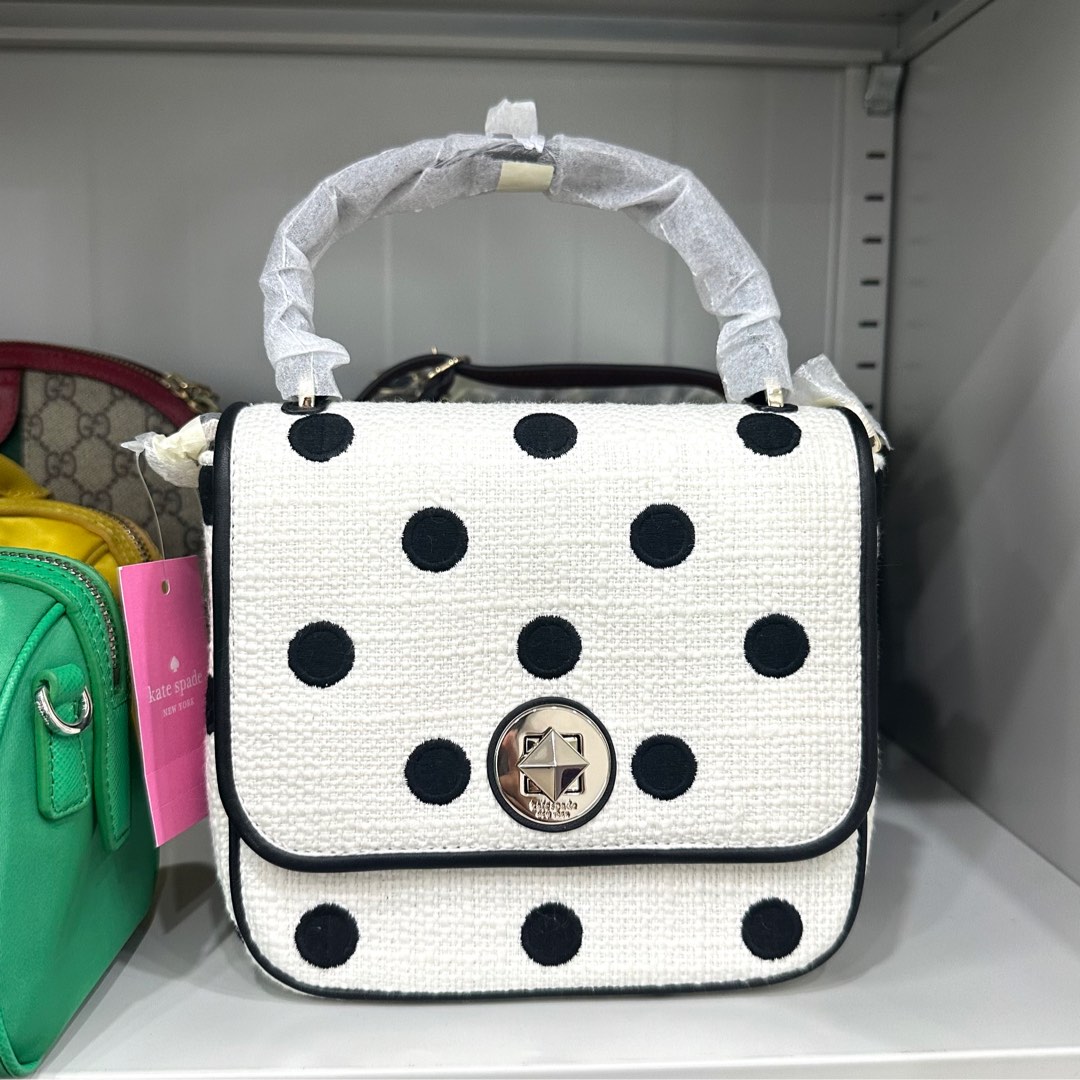 Kate Spade Natalia Square Flap Embroidered Turnlock Polka Dot Quilted ...