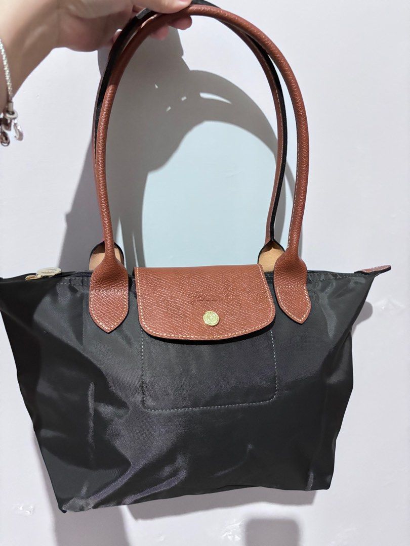 Longchamp Le Pliage Long Handle Medium Totebag Black Preloved, Fesyen ...