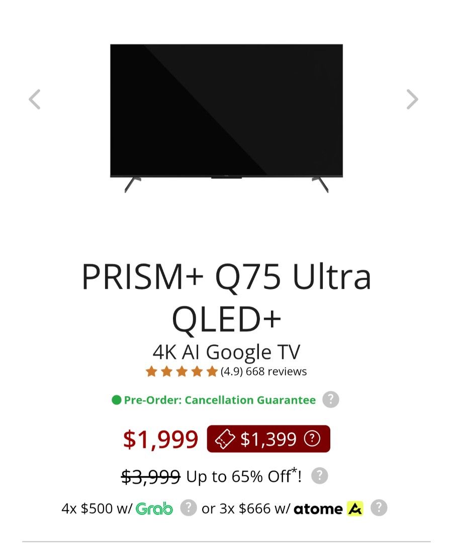 PRISM+ Q75 Ultra QLED+ 75" 4K AI Google TV, TV & Home Appliances, TV & Entertainment, TV on ...