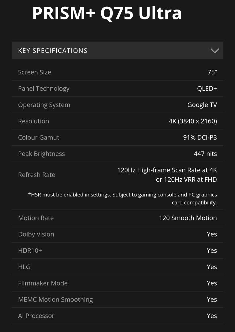 PRISM+ Q75 Ultra QLED+ 75" 4K AI Google TV, TV & Home Appliances, TV & Entertainment, TV on ...